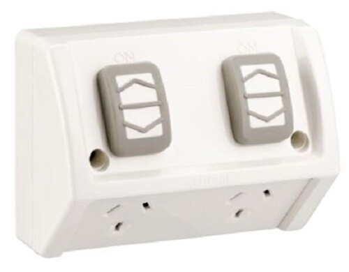 Clipsal WEATHERPROOF TWIN SWITCHED SOCKET 10A 250V 3-Pin, Flush Mount ...