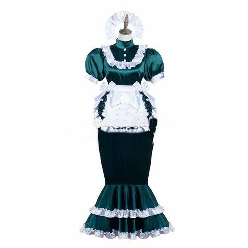 Sexy sissy Maid fishtail skirt lockable Satin Dress cosplay Costume ...