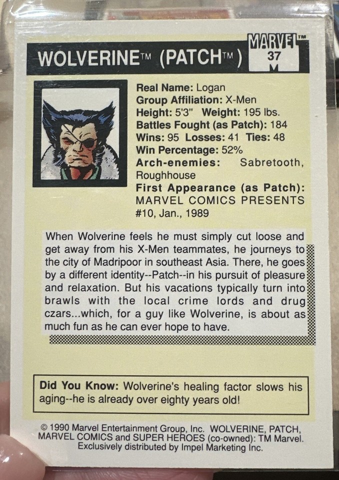 Wolverine Card #23 NM 1990 Impel Marvel Universe Superheroes Series 1 ...
