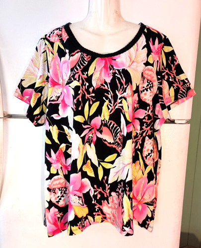 VINTAGE CARIBBEAN JOE BLACK WITH FLORAL PRINT PULLOVER HAWAIIAN TOP ...