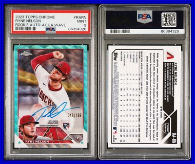 PSA 9 2023 Topps Chrome Aqua Wave Refractor Autograph Ryne Nelson RC ...