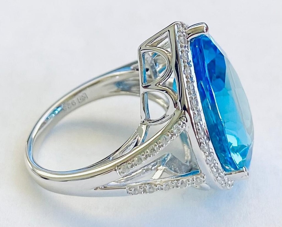 QVC Vault Ostro Pear Shape Rare Blue Topaz & White Zircon Gemstone Ring ...