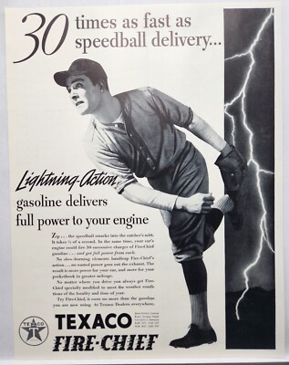1937 Texaco Gasoline Baseball Pitcher Vintage Print Ad Man Cave Poster ...
