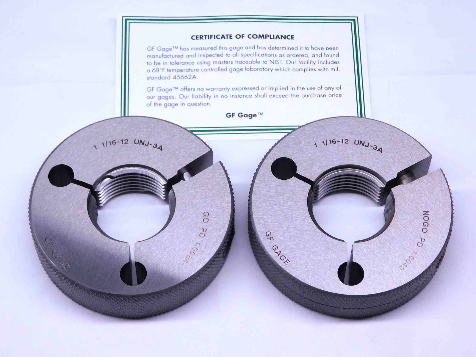 NEW 1 1/16 12 UNJ 3A THREAD RING GAGES 1.0625 GO NO GO P.D.'S = 1.0084 ...