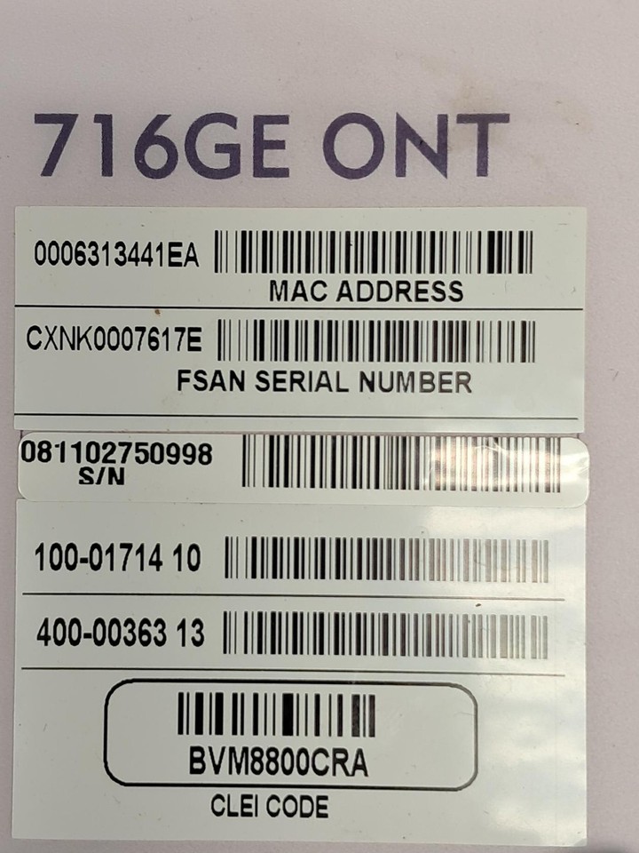 CALIX 100-01714 - 716GE ONT Optical Network Terminal Module - 400-00363 ...