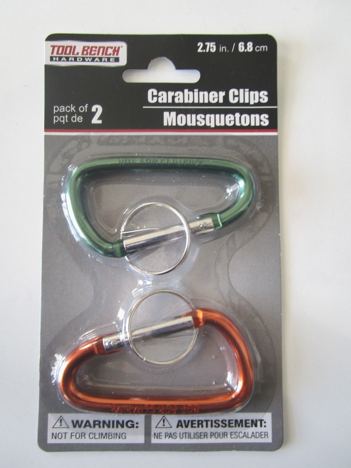 TOOL BENCH HARDWARE - PACK OF 2 CARABINER CLIPS/KEYCHAIN - ASSORTED ...