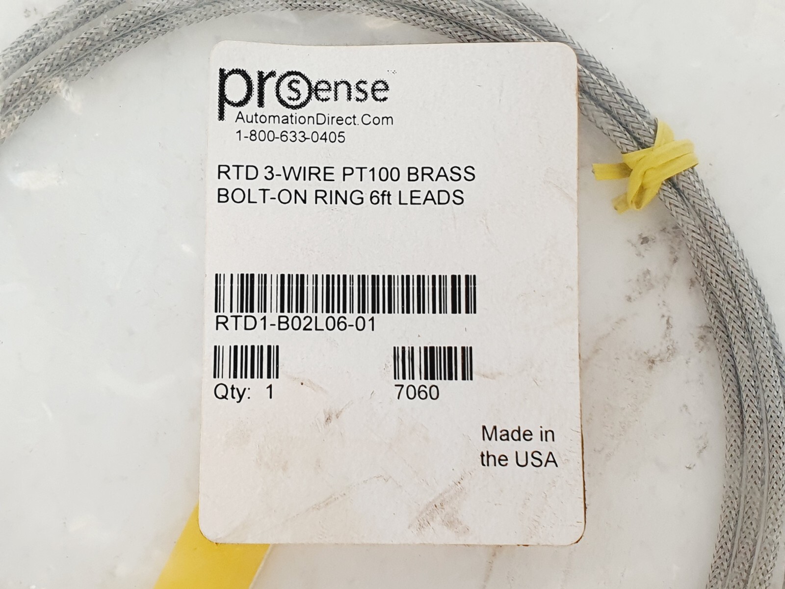 PROSENSE RTD1-B02L06-01 RTD 3-Wire PT100 Brass Bolt-On Ring 6 Ft Leads ...