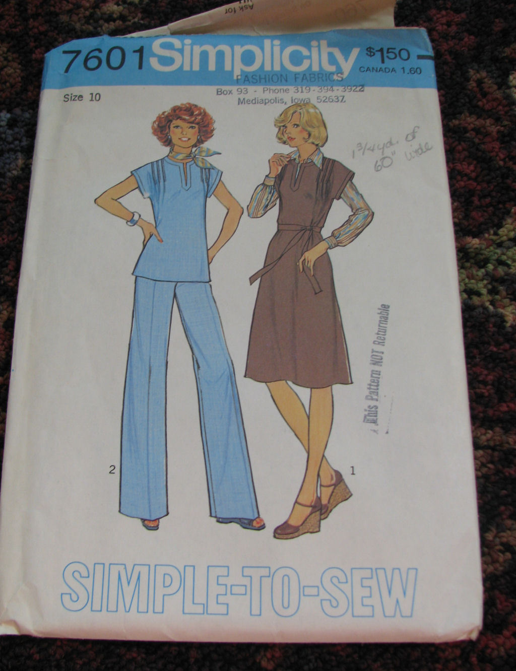 Vintage 1970's Simplicity Sewing Pattern #7601 Dress Jumper Top Pants ...