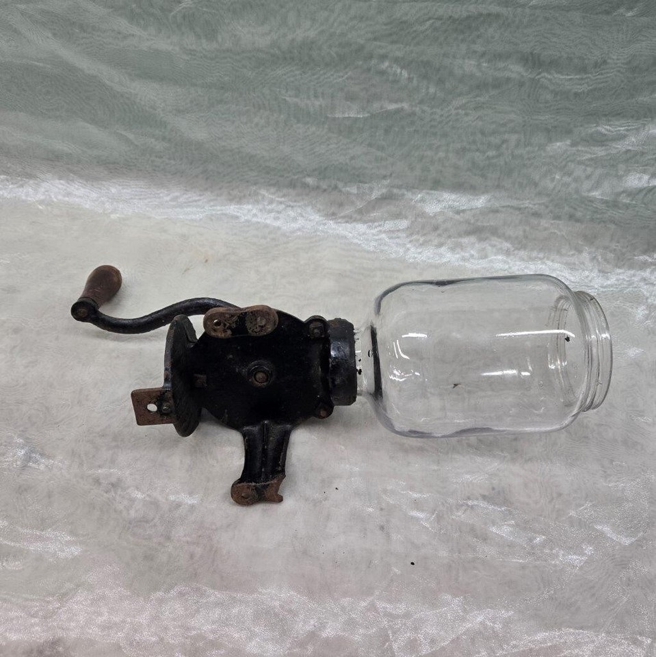 Vintage Arcade Crystal Metal Crank Wall Coffee Grinder with Glass Jar ...
