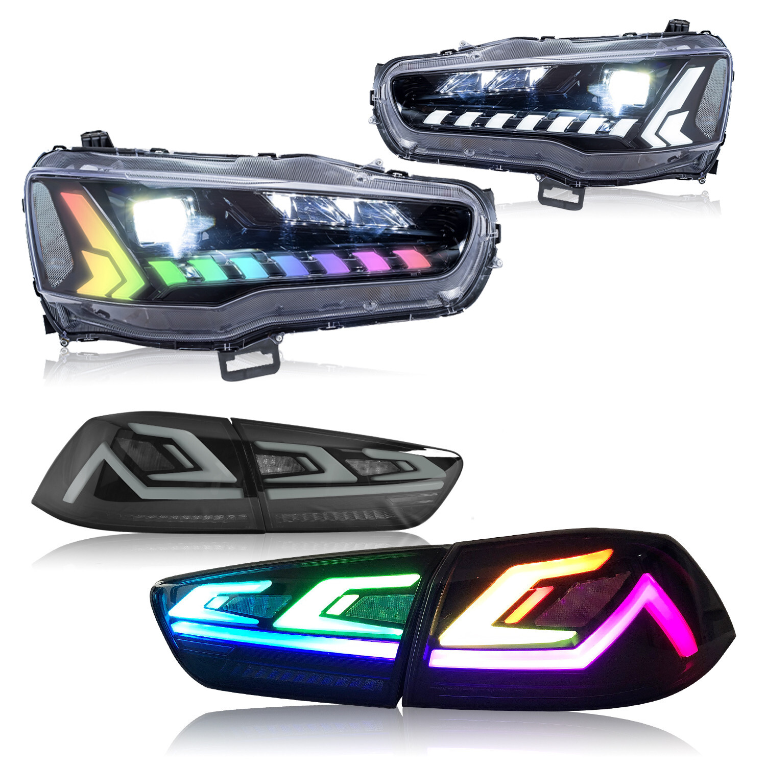 RGB Dazzle LED Headlights For Mitsubishi Lancer ex evo 2008-2017 Tail ...