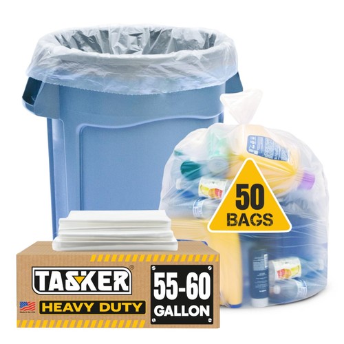55 Gallon Clear Trash Bags, (50 Bags W/ties) Large Clear Plastic ...