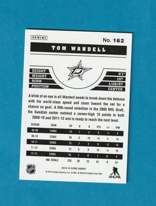 2013-14 Score GOLD parallel # 162 Tom Wandell DALLAS STARS | eBay Australia