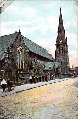 Glodwick near Oldham. St Mark's Church by F.&G. Pollard, Oldham. Card ...