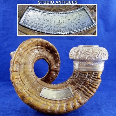 SCOTTISH SNUFF MULL Antique Rams Horn & Silver EDINBURGH ROYAL ...