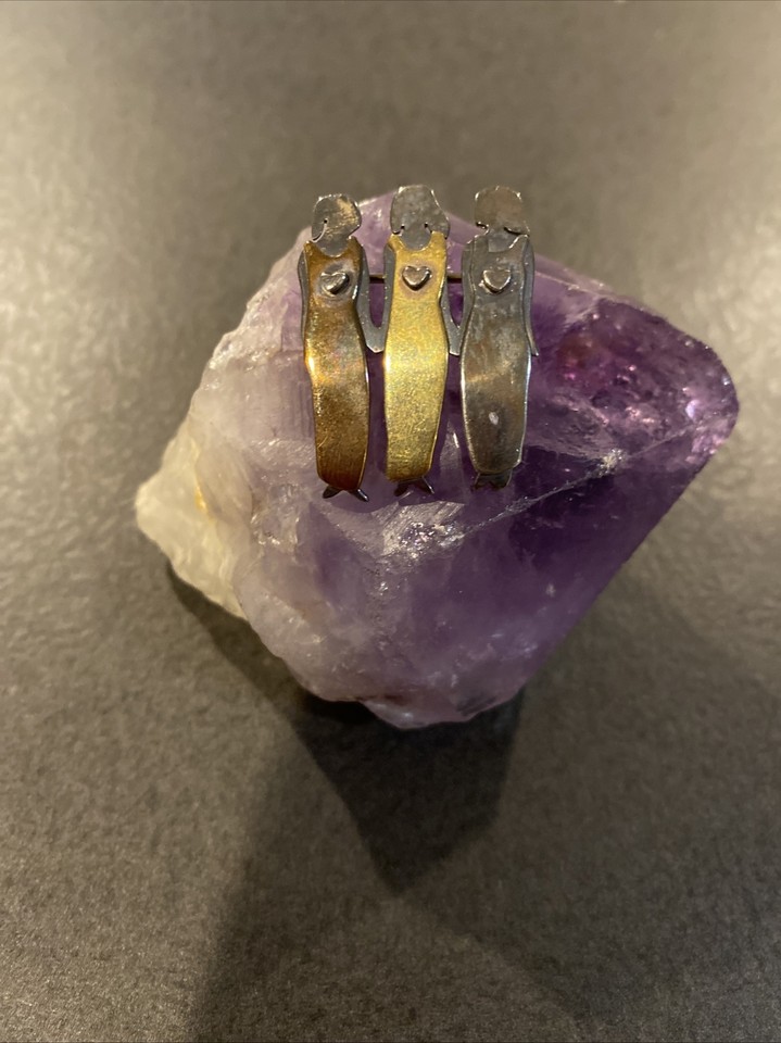 Signed FAR FETCHED Vintage 3 SISTERS FRIENDS BROOCH Pin Tri Tone ...