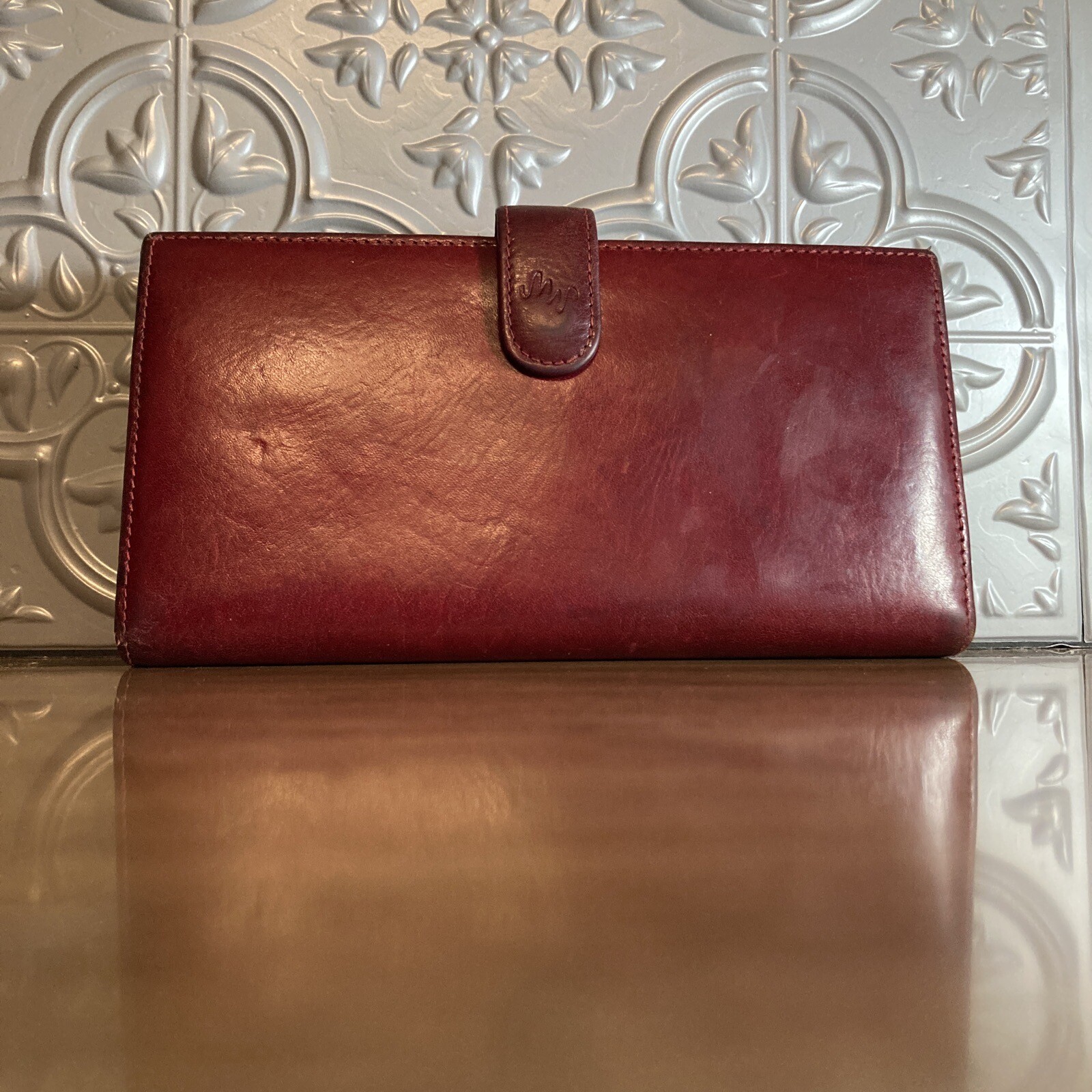 MONSAC ORIGINAL - Oxblood RED Genuine Leather Trifold Card & Cash Coin ...