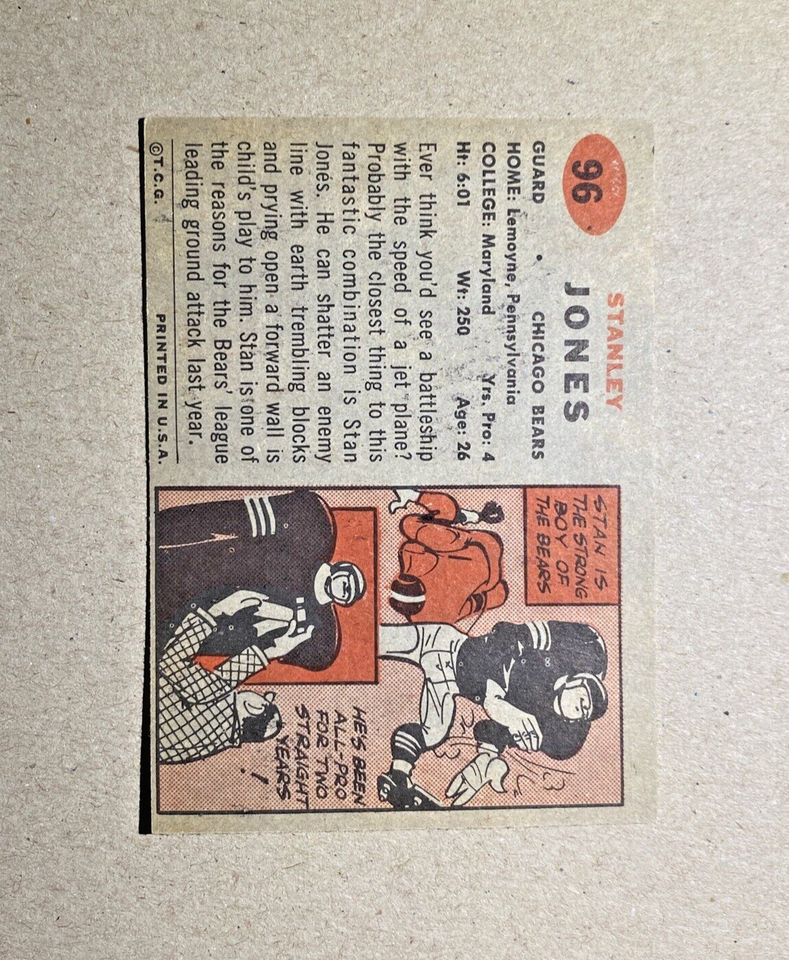 1957 Topps #96 Stan Jones Bears HOF Maryland Vintage Football Card ...