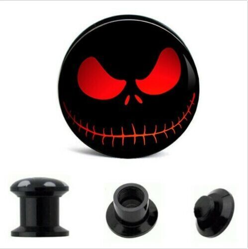 Scary Face Screw Fix Acrylic Ear Plug Flesh Tunnel Stretcher Halloween ...