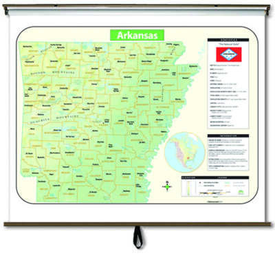 Arkansas Large Scale Shaded Relief Wall Map on Roller with Backboard | eBay