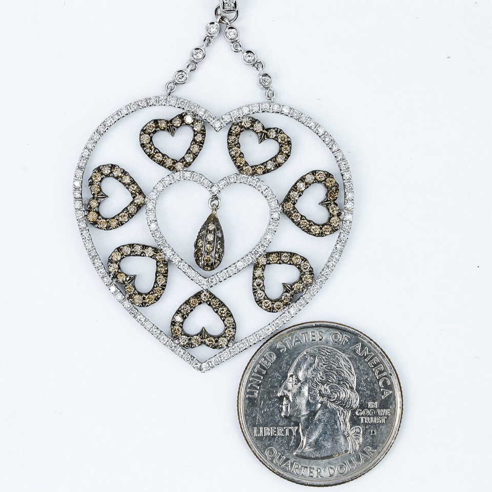 18k White Gold w/ Champaign and White Diamonds Heart Pendant 217 ...
