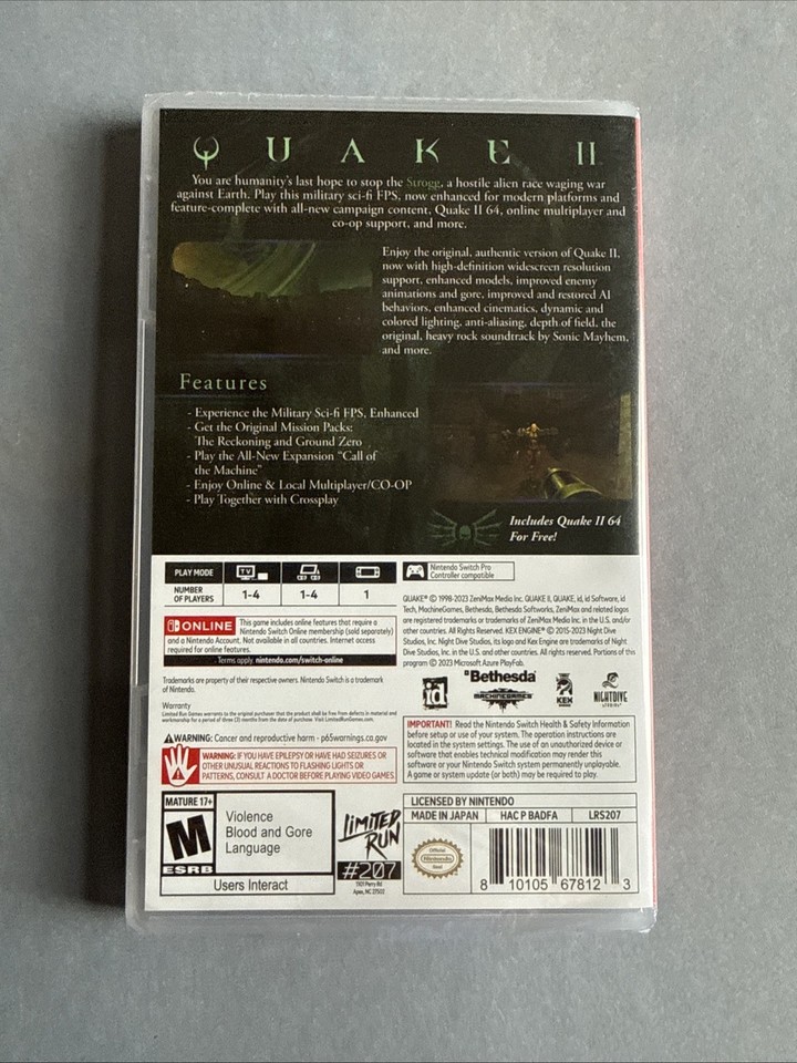 Quake II - Limited Run Games LRG #207 - Nintendo Switch - New & Sealed ...