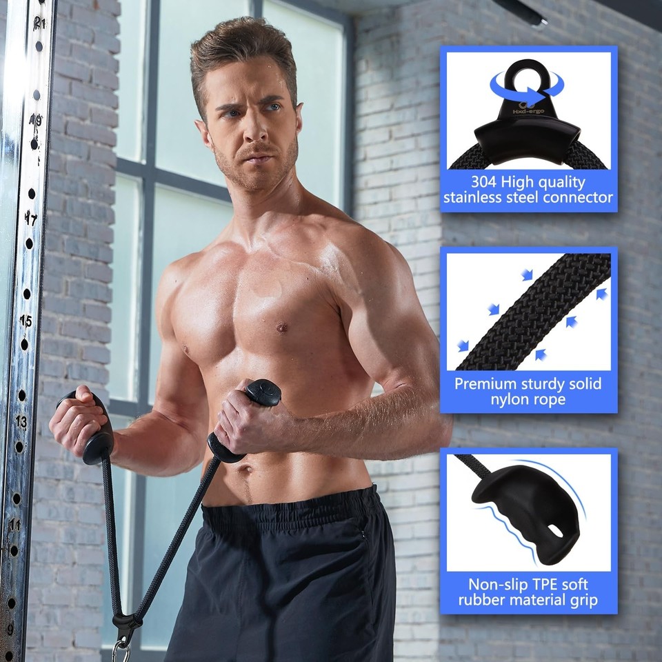 HXD-ERGO Bicep Rope with Ergonomic Grip, Bicep Curl Attachment for ...