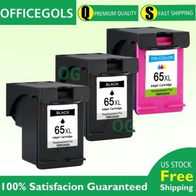 3 Pack 65 XL 65XL Ink Set for HP DeskJet 2622 2624 2632 2633 2652 3758 ...