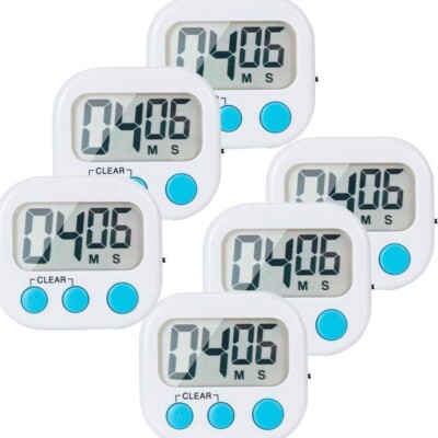6 Pack Small Digital Kitchen Timer Magnetic Back and Stand With On/Off ...