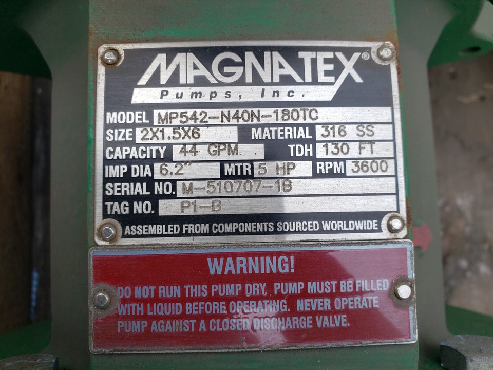 NEW Magnetex MP542-N40N-180TC Stainless Steel Magnetic Drive Pump ...