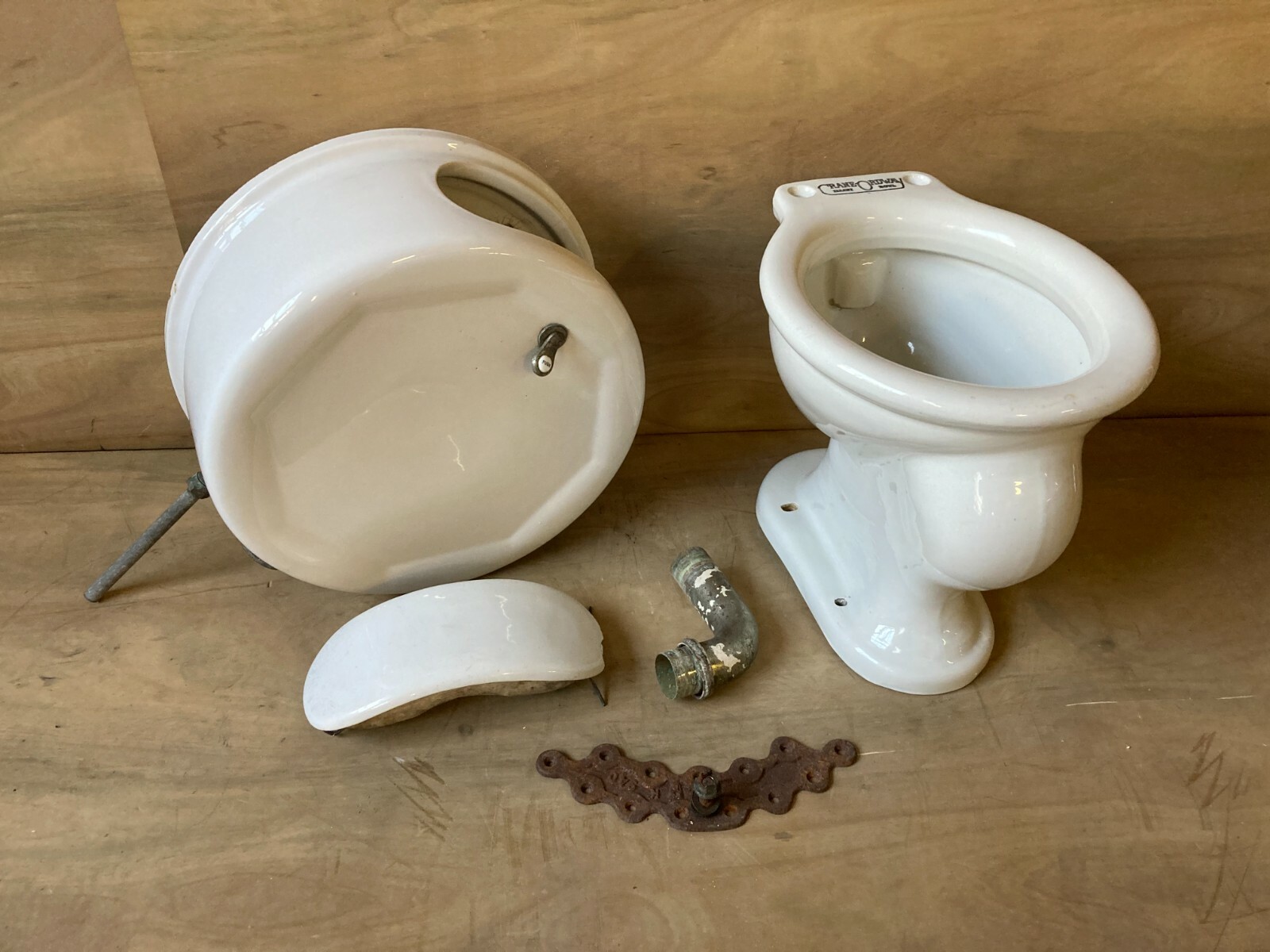 Rare Complete White Antique Pillbox Toilet Tank Bowl Lid Old Vtg Bath ...