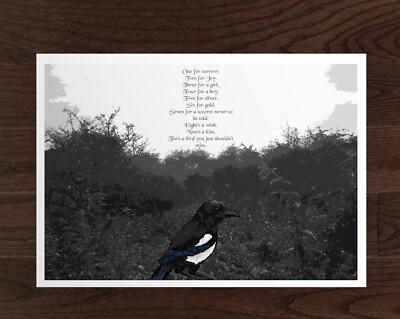 One For Sorrow | Magpie Folk Rhyme/Poem Art Print | Magpie Art Print ...