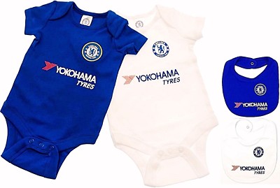 CHELSEA FC BABIES PRAM BODY SUIT SHORT SLEEVE BABY GROW VEST x2 CFC ...