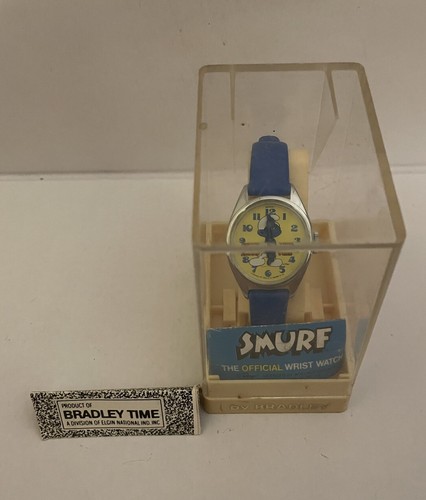 Smurf Watch Smurf Time Bradley Mechanical NOT WORKING AS IS 4 Parts Or ...