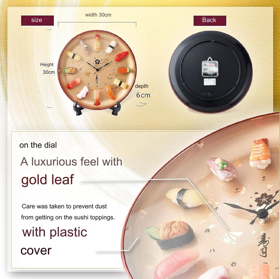 Sushi Clock Premium Handmade Japan Food Sample Realistic Wall Desk ...
