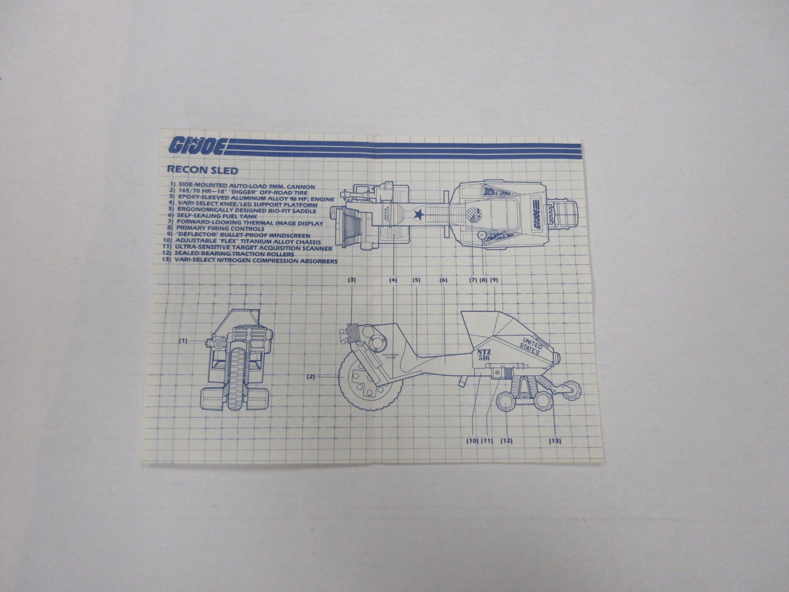 1986 HASBRO GI JOE ARAH RECON SLED VEHICLE BLUEPRINTS INSTRUCTIONS ...