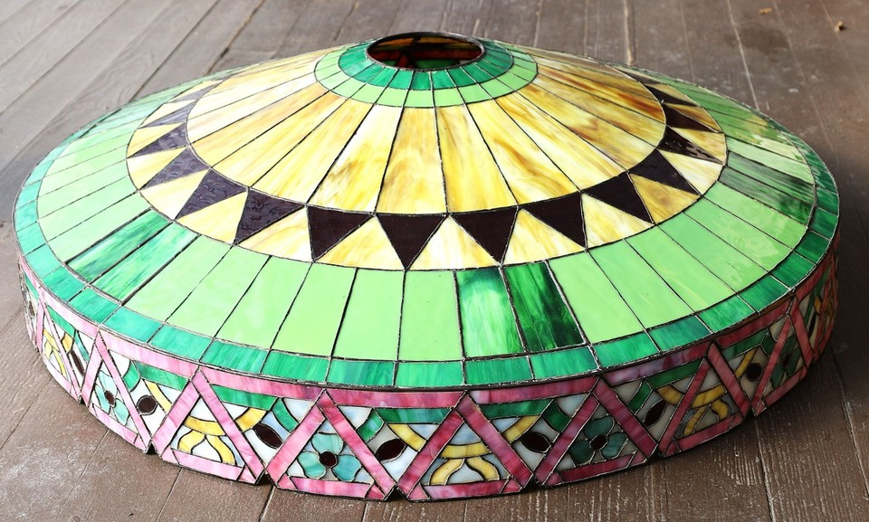 JOHN MORGAN & SONS Large 33 inch Diameter Geometric Leaded Stain Glass ...