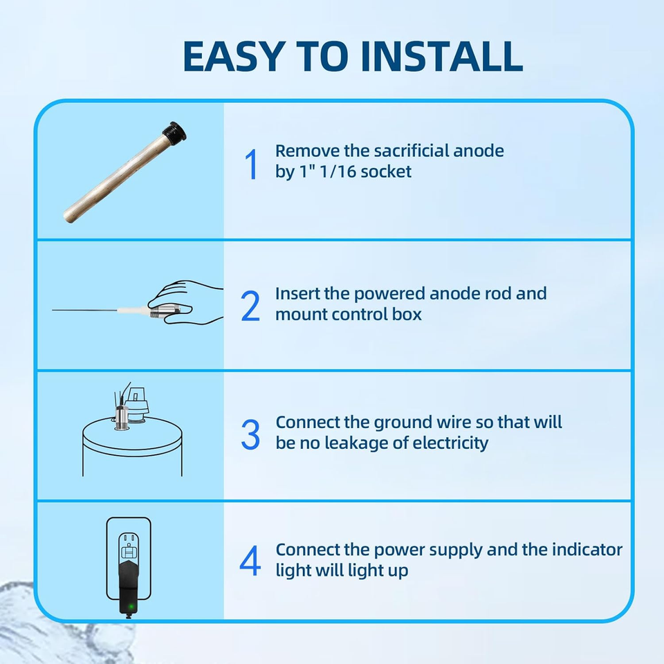 Powered Anode Rod for Hot Water Heater, Hex-Head Style Electrical Anode ...
