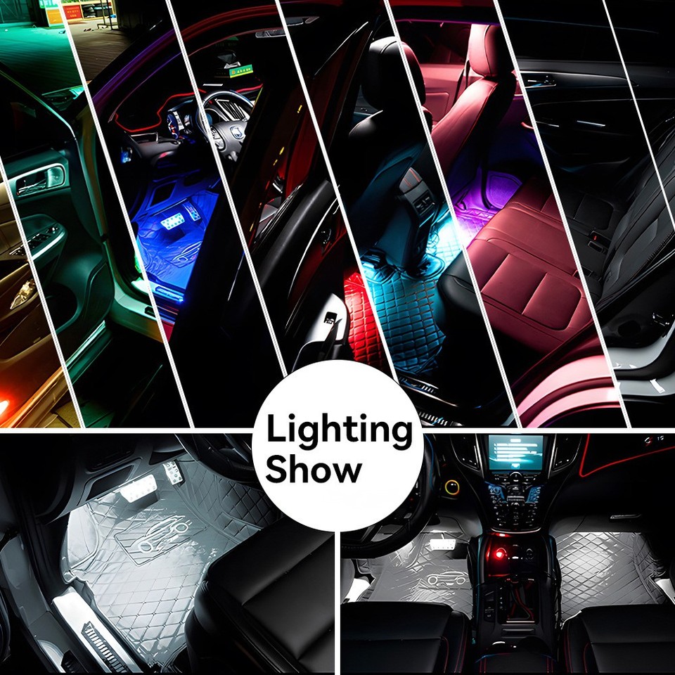Car Inner Footwell LED Strip Lights w/ Remote+App Ctrl+12V Cig Lighter ...