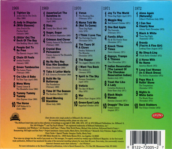 Billboard Top Rock 'n' Roll Hits: 1968-1972 [Box] by Various Artists ...