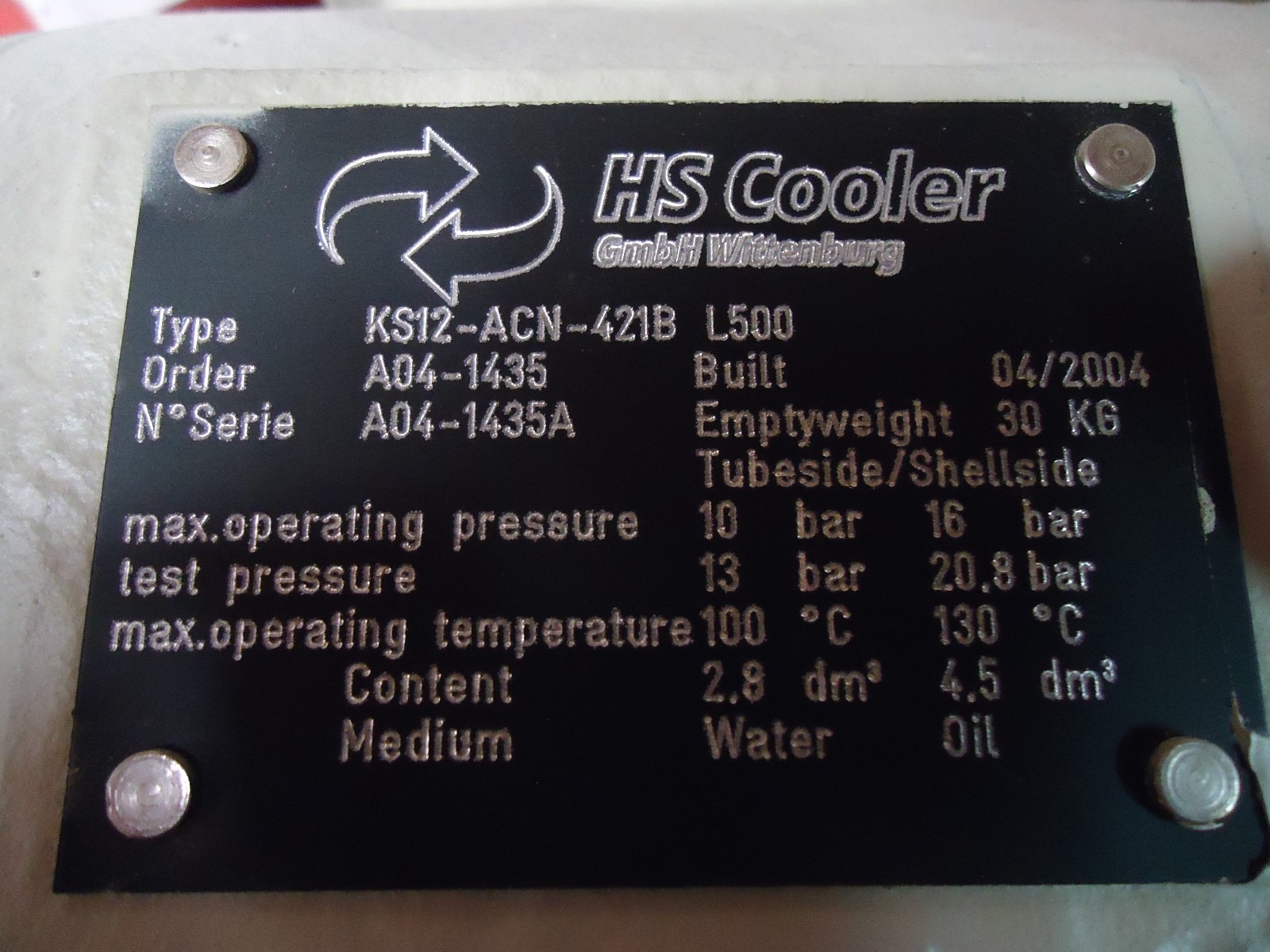 HS Cooler GmbH Wittenburg KS12-ACN-421B L500 OIL COOLER N SERIES "NEW ...