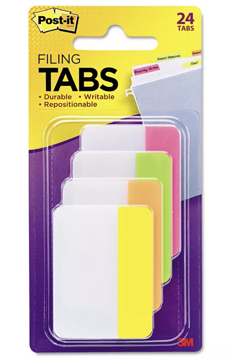 48 Post-it File Tabs 2 x 1 1/2 Solid Flat Assorted Bright TWO 24/Pack ...