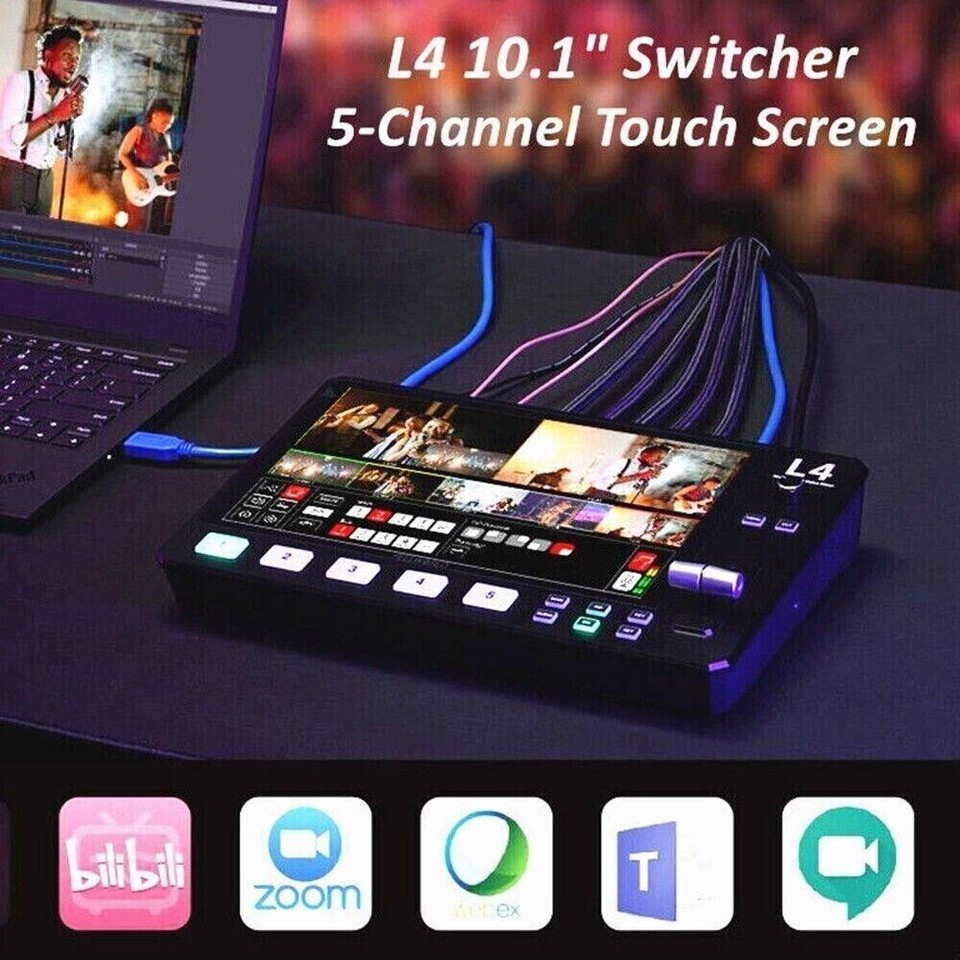 Feelworld L4 Multi-Camera Video Mixer Switcher 10.1inch HD Touch Screen ...