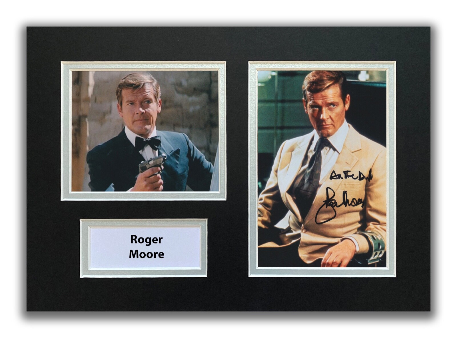 ROGER MOORE HAND SIGNED A4 MOUNTED PHOTO DISPLAY - JAMES BOND AUTOGRAPH ...