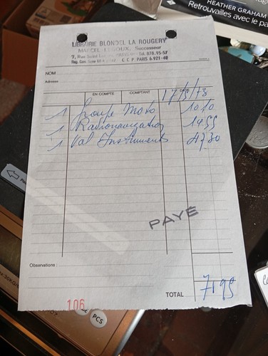 Old Invoice Blondel Bookstore La Rougery, Marcel Legoux Successor Paris ...