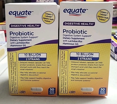 2 Equate Digestive Probiotic Supplement Delayed-Release Capsules -50 ...