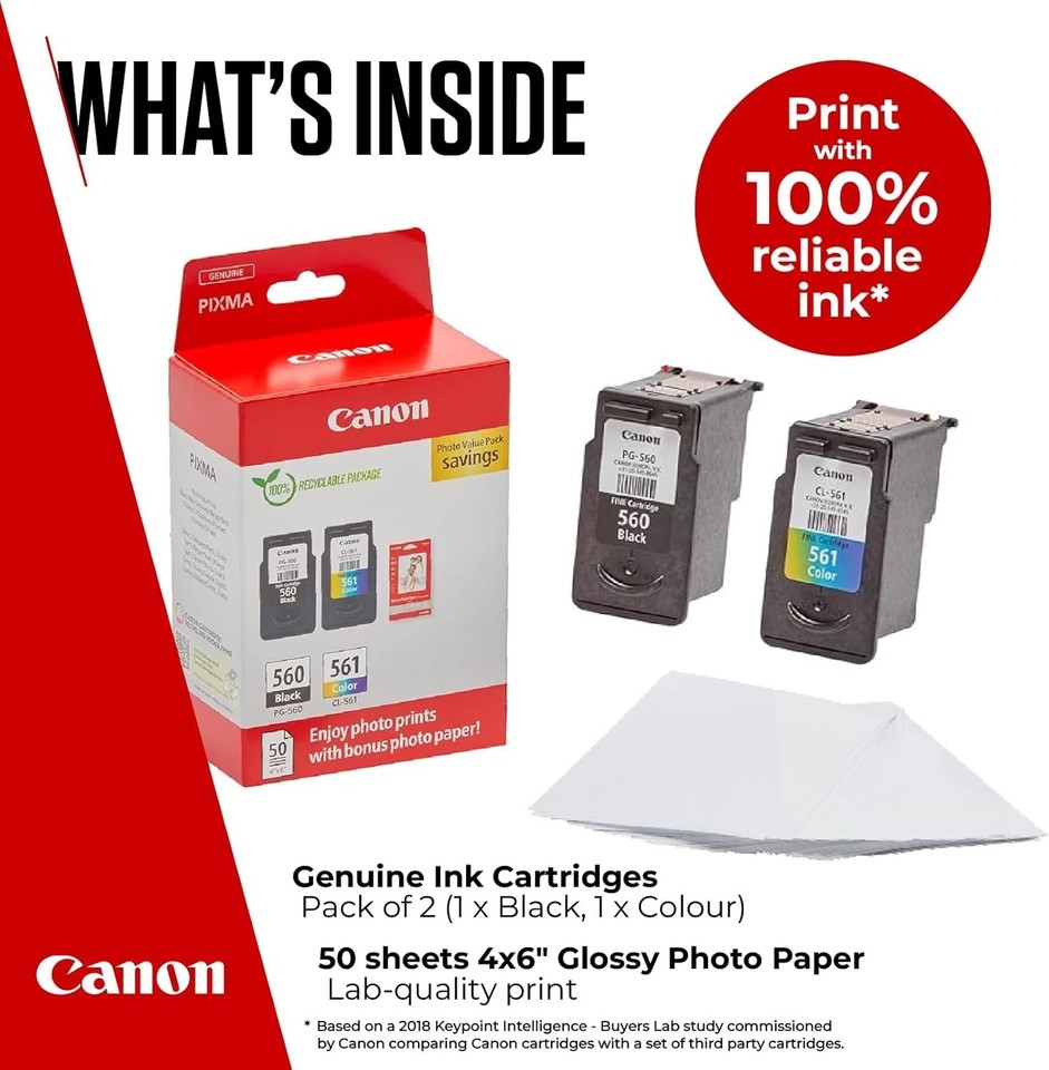 Canon PG-560/CL-561 Original Black & CMY Ink Cartridges for Pixma ...
