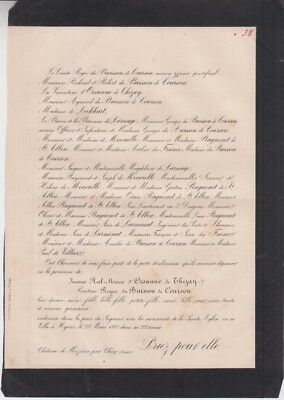 1883 Faire-part décès Mme Roger du BUISSON de COURSON née d'ORSANNE de ...