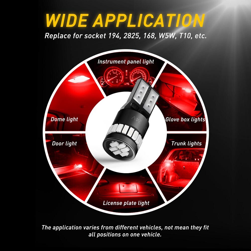 2pcs T10 194 168 24smd Red LED Car Interior Side Light Wedge Bulb Lamp ...