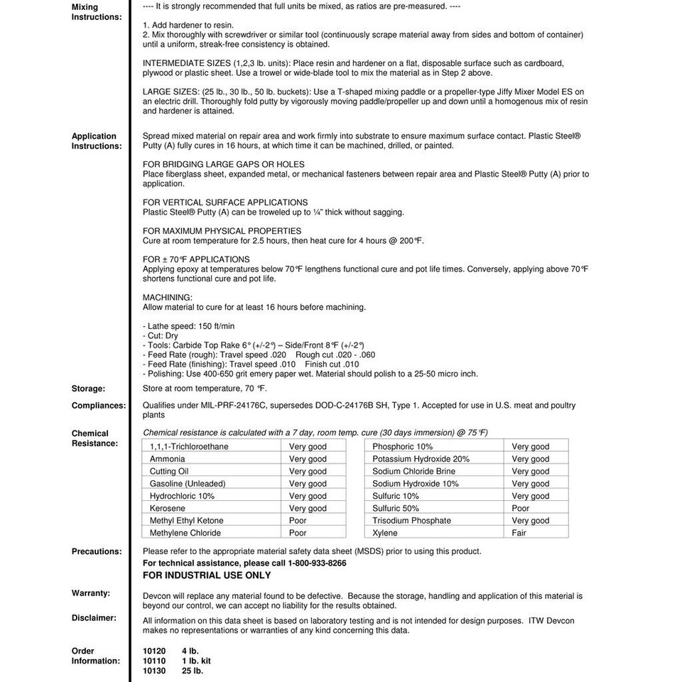 DEVCON 10110 PLASTIC STEEL PUTTY (A) 1 lb. Kit NEW | eBay