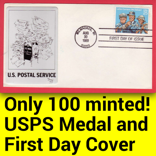 USPS Medal & Stamp First Day Cover Only 100 Made Letter Carriers We ...